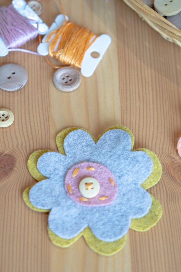 Felt Button Flowers- Easy Sewing Project for Kids - Rooted Childhood