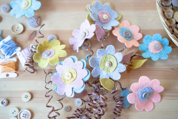 Felt Button Flowers- Easy Sewing Project for Kids - Rooted Childhood