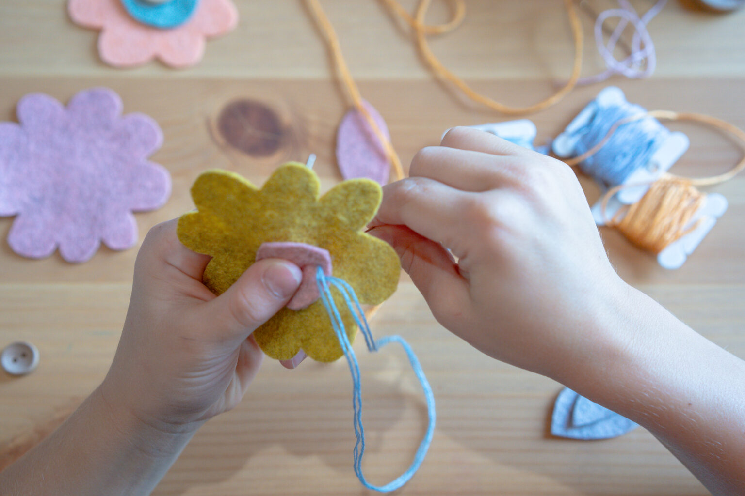 Felt Button Flowers- Easy Sewing Project for Kids - Rooted Childhood